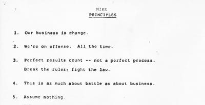 Nike's 10 Company Principles Written by Rob Strasser in 1977